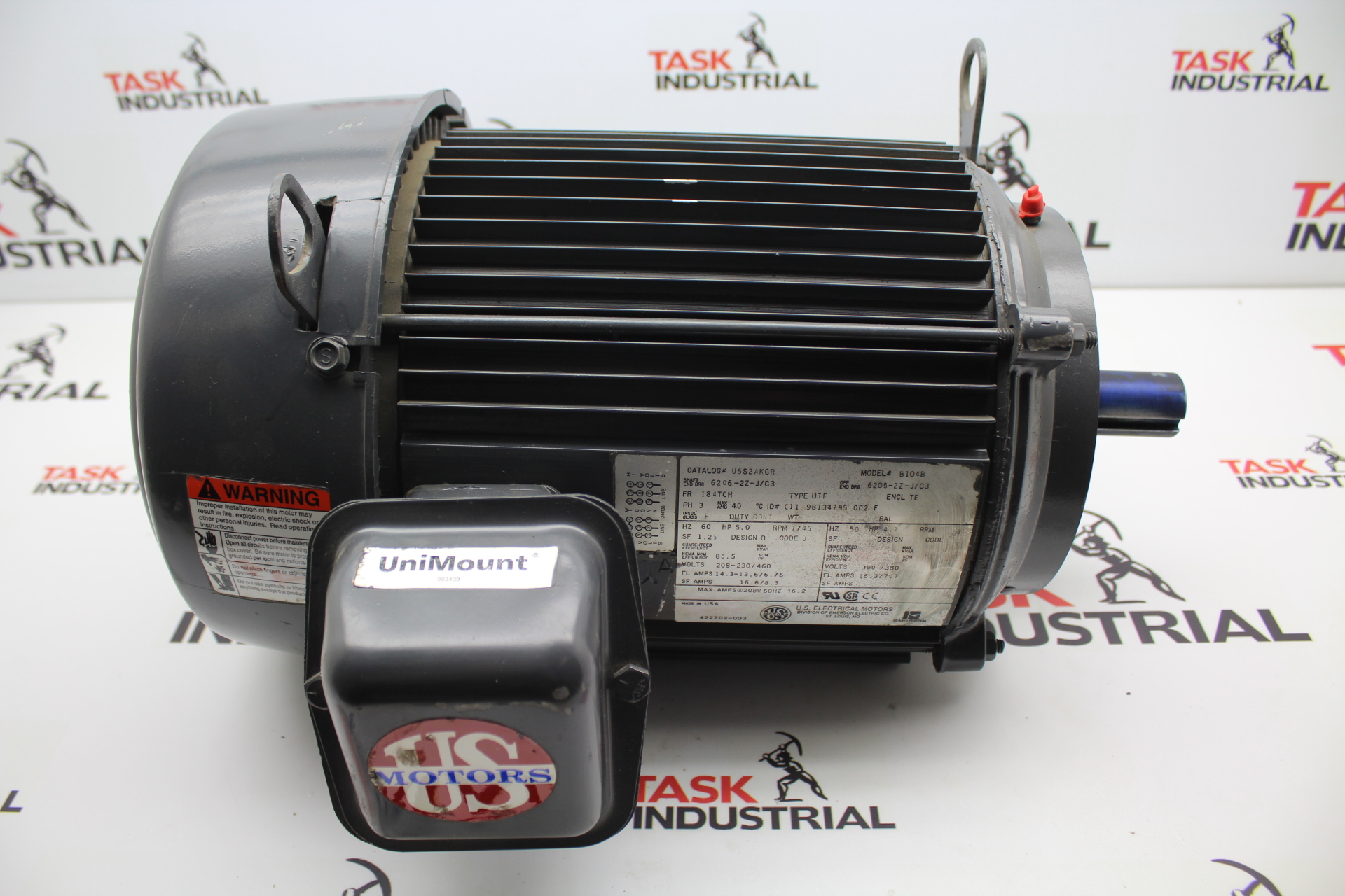 US Motors Model B104B 5 HP, 1745 RPM, 184TCH FRAME, 3 PH, Motor